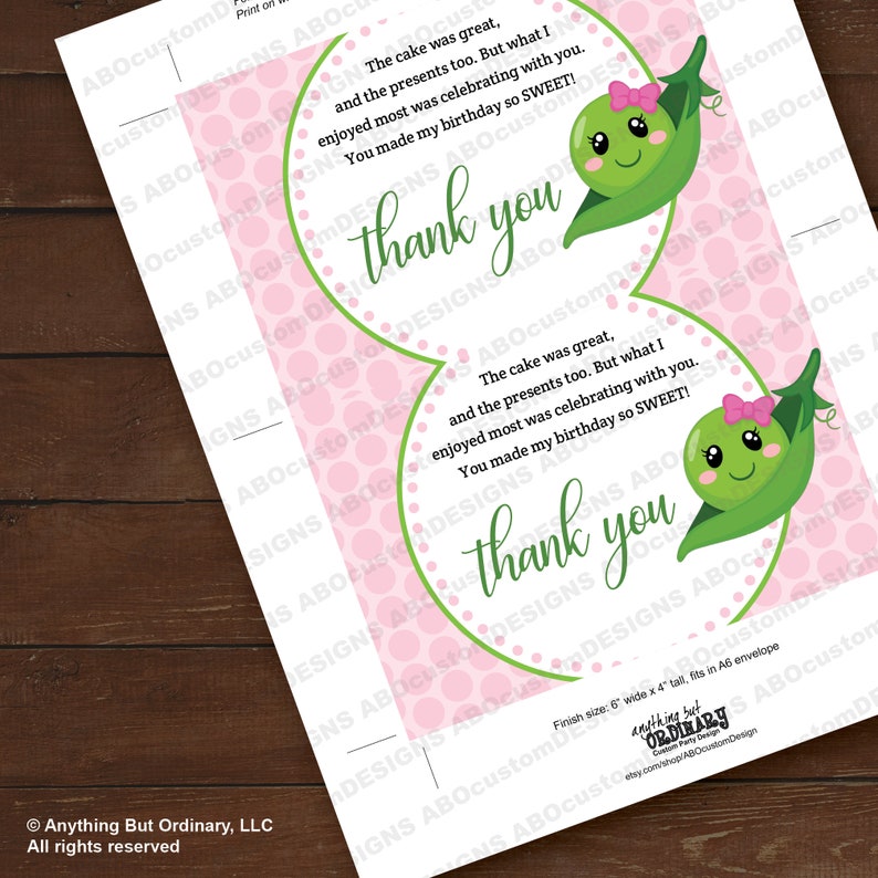 Sweet Pea Thank You Note Printable Girl's Sweet Pea Flat - Etsy