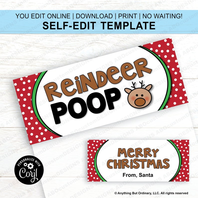 Reindeer Poop Bag Toppers | Funny Editable Christmas Treat Bag Labels ...