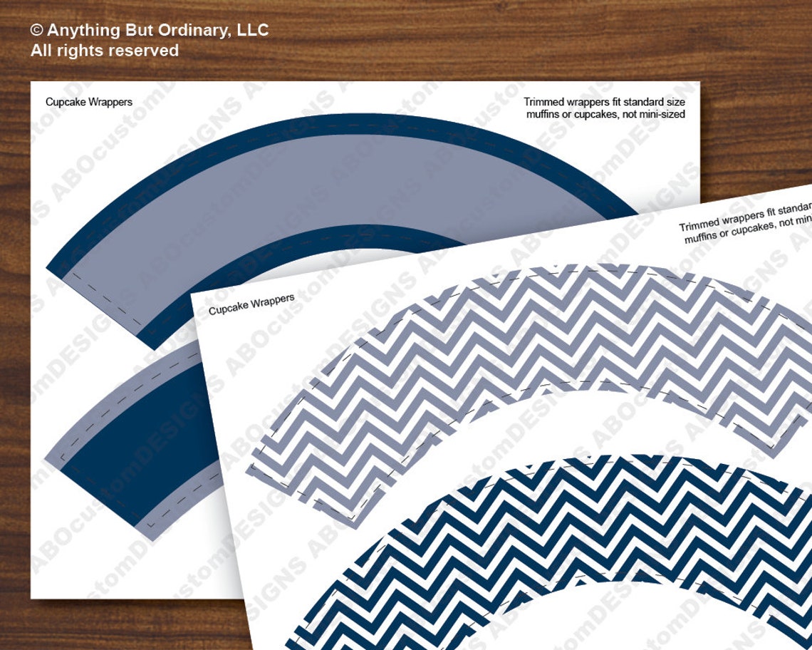 Chevron Navy and White Party Cupcake Wrappers Printable | Etsy