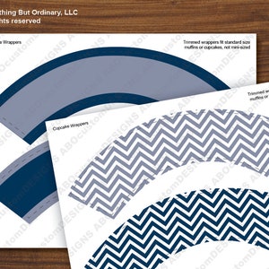 Chevron Navy and White Party Cupcake Wrappers Printable - Etsy