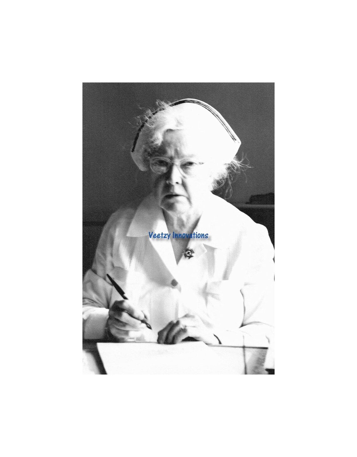 Vintage Nurse Photo: Stern Woman Charting - Black & White Sepia ...