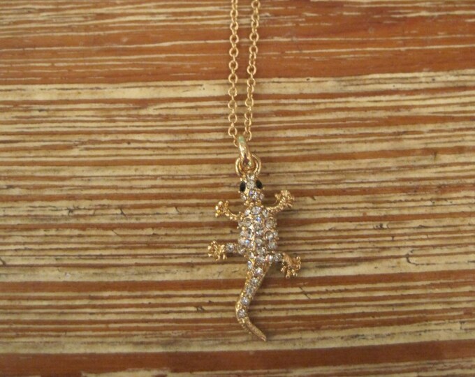 Tiny Rhinestone Lizard Necklace - Gold Rhinestone Lizard Necklace - Etsy