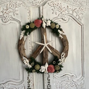Beach Decor Driftwood Peace Sign Seashell Wreath - Starfish and Shell ...