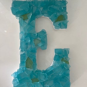 Beach Decor Sea Glass Letter - Aqua Sea Glass Initial - Coastal Home ...