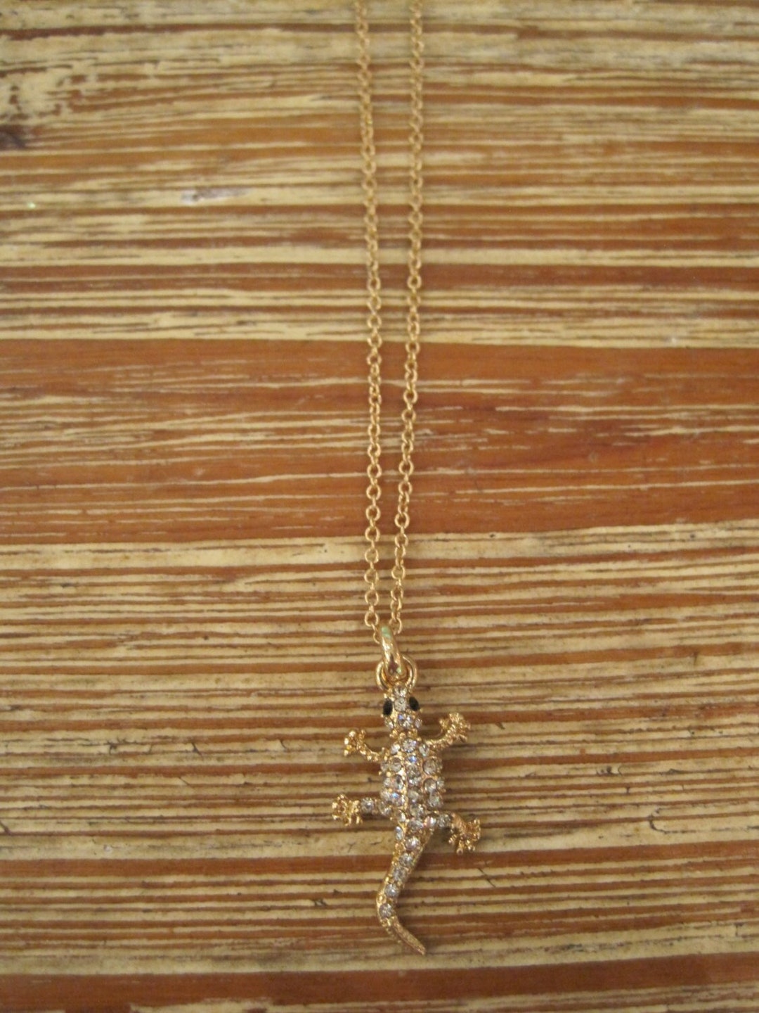 Tiny Rhinestone Lizard Necklace - Gold Rhinestone Lizard Necklace - Etsy