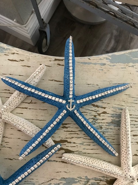 Embellished Anchor Starfish Pair - Blue and White Anchor Starfish ...