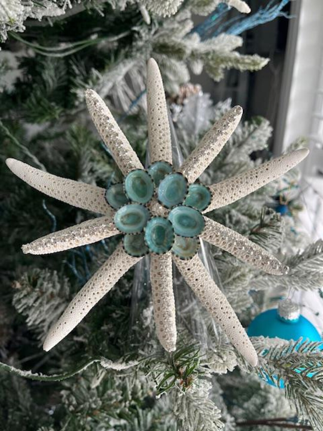 Beach Decor Starfish Tree Topper - Real Starfish & Limpet Shell ...