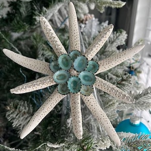 Beach Decor Starfish Tree Topper - Real Starfish & Limpet Shell ...