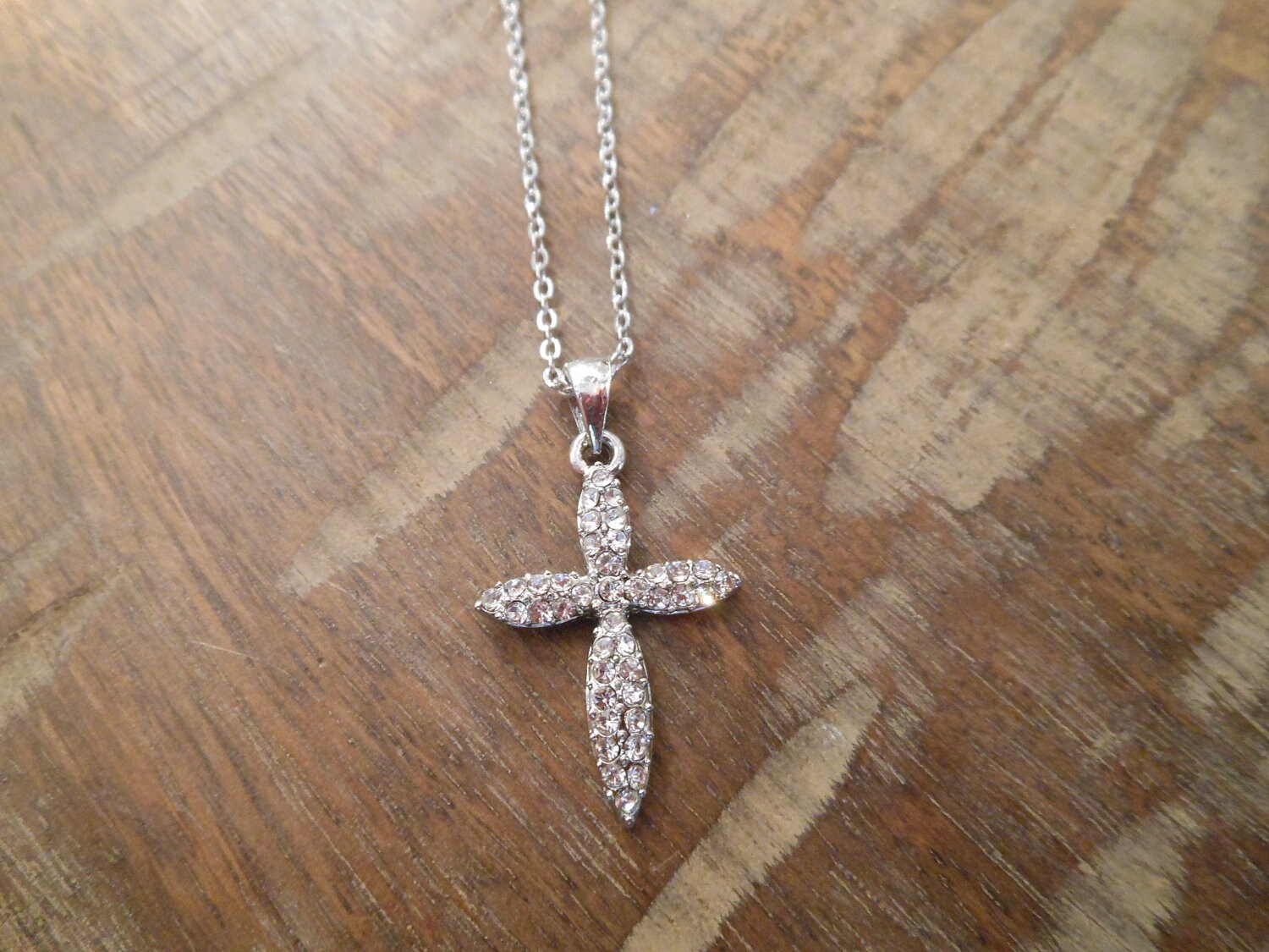 Silver Cross Necklace Rhinestone Cross Necklace - Etsy