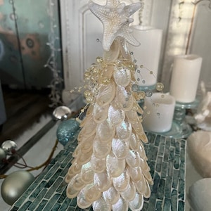 Beach Decor White Abalone Shell Starfish Tree - Shell Christmas Tree ...