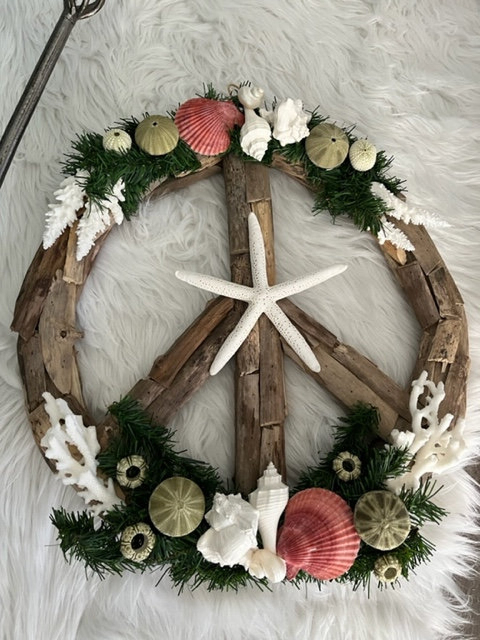 Beach Decor Driftwood Peace Sign Seashell Wreath Starfish - Etsy