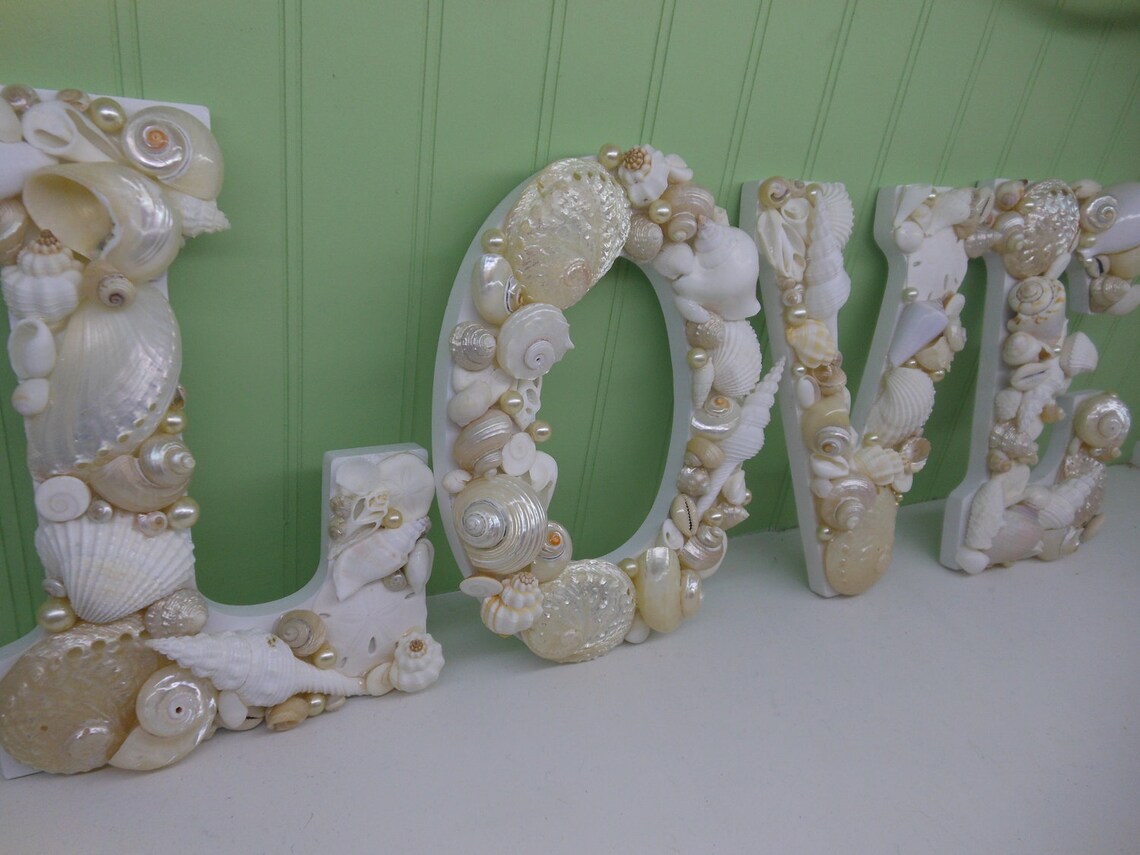 Beach Decor Shell Letters LOVE White Shell Letters Wooden - Etsy