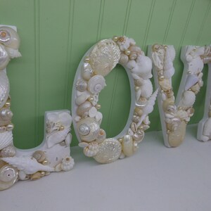 Beach Decor Shell Letters LOVE - White Shell Letters - Wooden Letters ...