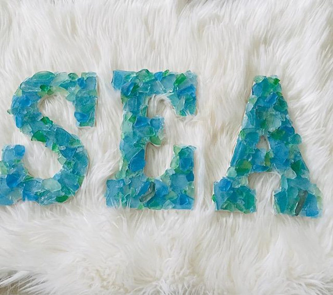 Beach Decor Sea Glass Letters- "sea" - Blue and Green Sea Glass ...
