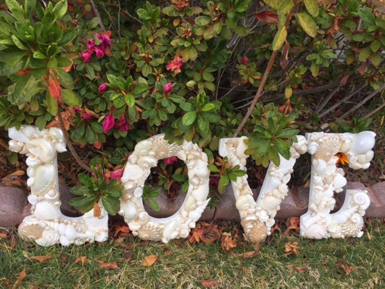 Beach Decor Shell Letters LOVE White Shell Letters Wooden - Etsy