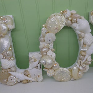 Beach Decor Shell Letters LOVE - White Shell Letters - Wooden Letters ...