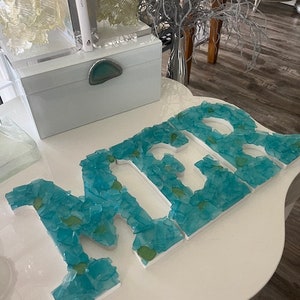 Beach Decor Sea Glass Letter - Aqua Sea Glass Initial - Coastal Home ...