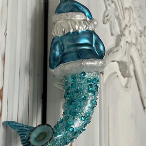 Beach Decor Christmas Glass Santa Merman Ornament - Mermaid Ornament ...