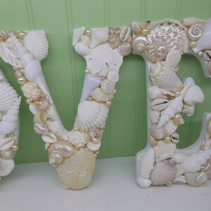 Beach Decor Shell Letters LOVE - White Shell Letters - Wooden Letters ...