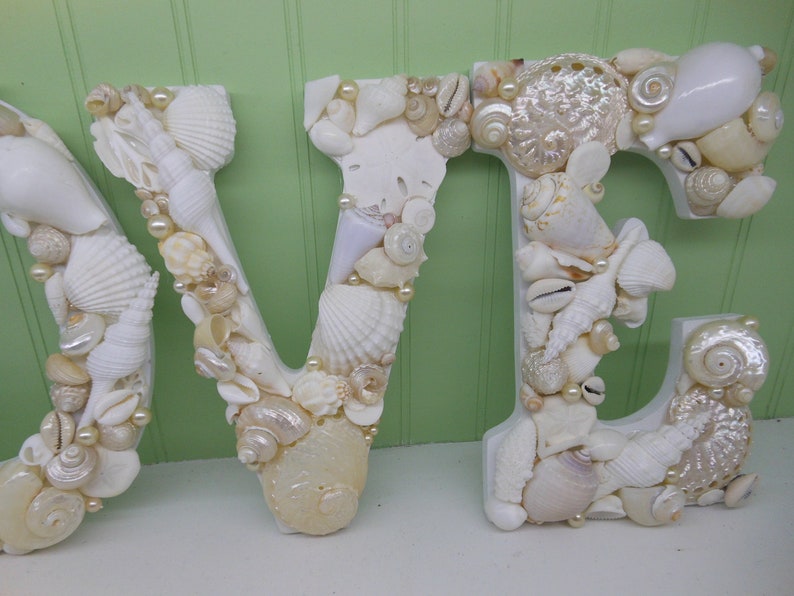 Beach Decor Shell Letters LOVE White Shell Letters Wooden - Etsy