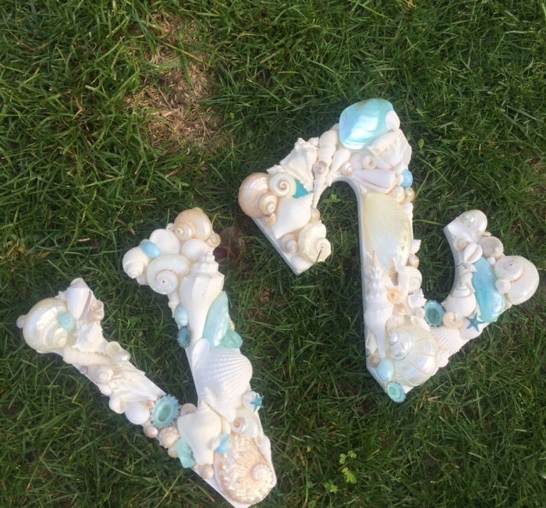 Beach Decor Seashell Letter v Z Blue and White - Etsy
