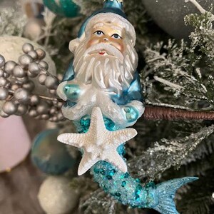 Beach Decor Christmas Glass Santa Merman Ornament - Mermaid Ornament ...