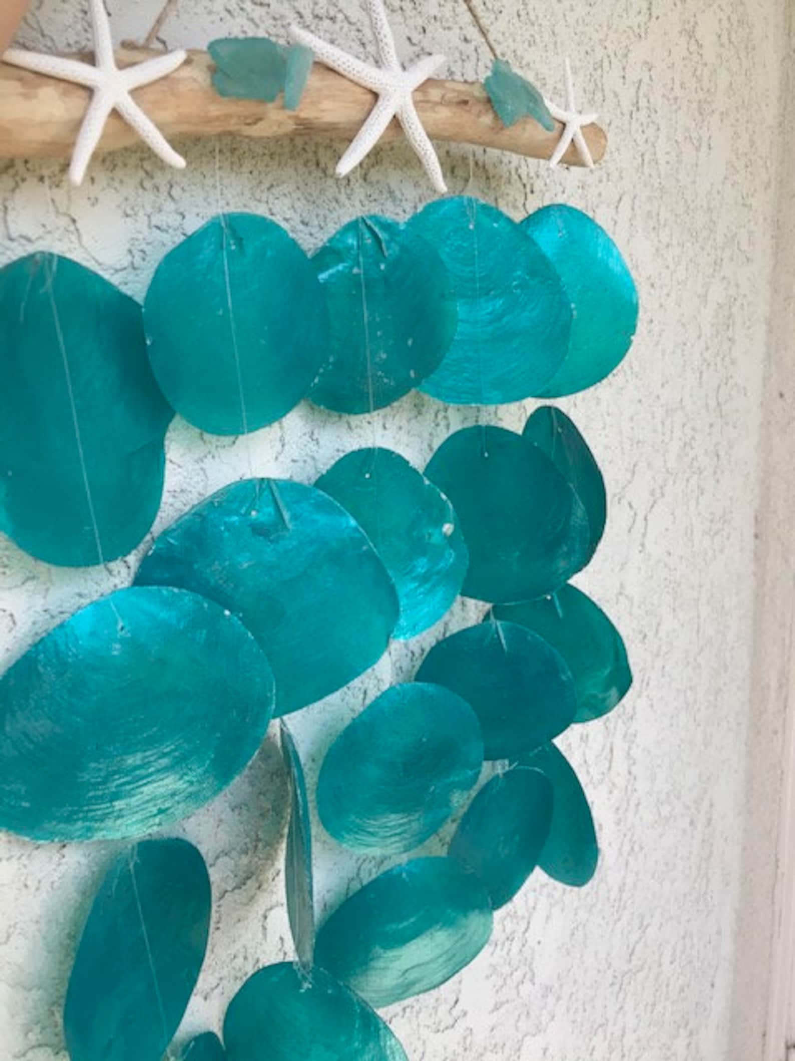 Beach Decor Turquoise Capiz and Driftwood Hanging Starfish and Sea ...