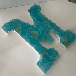 Beach Decor Sea Glass Letter - Aqua Sea Glass Initial - Coastal Home ...