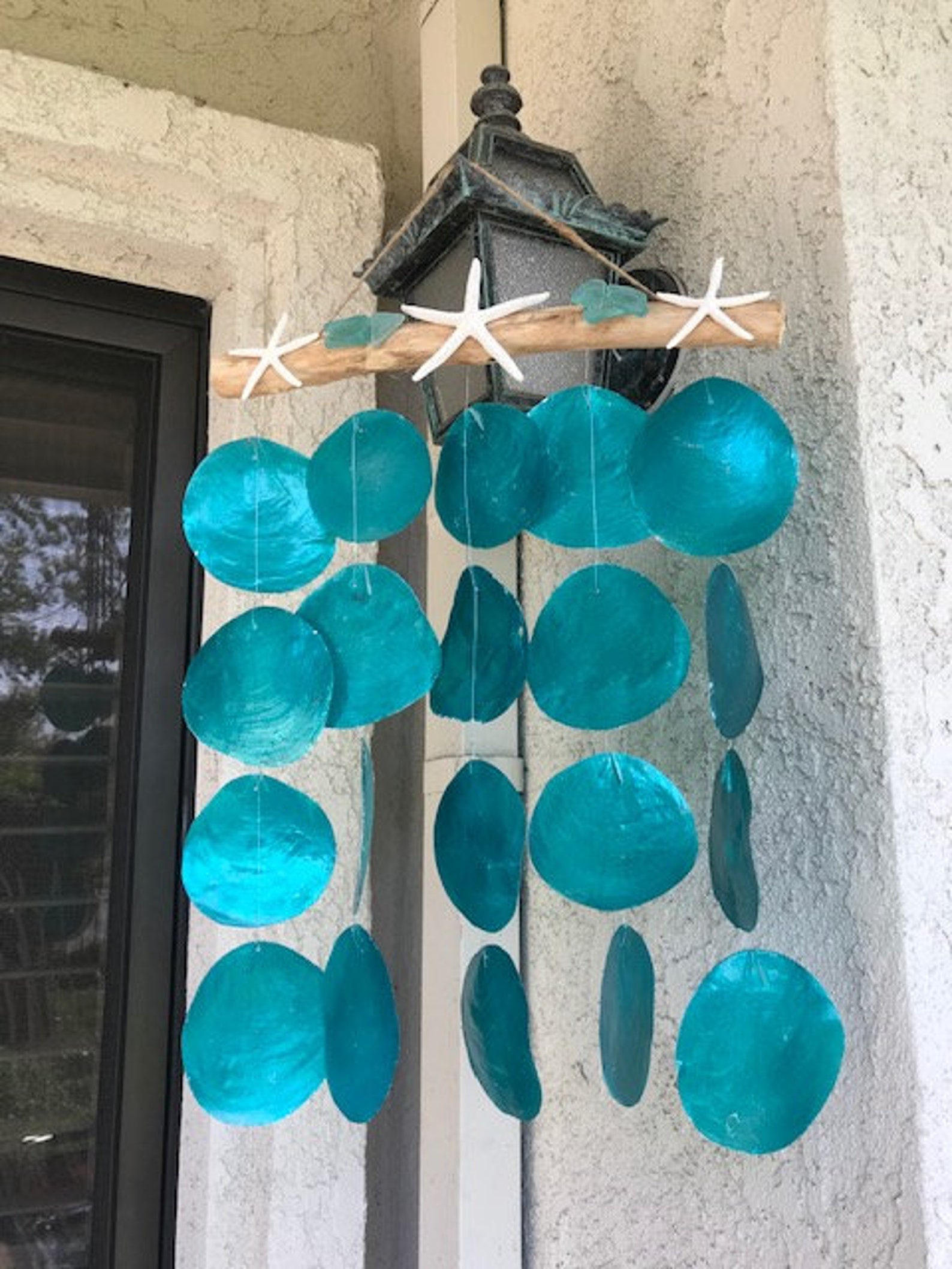 Beach Decor Turquoise Capiz and Driftwood Hanging Starfish and Sea ...