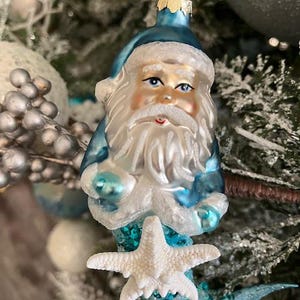 Beach Decor Christmas Glass Santa Merman Ornament - Mermaid Ornament ...