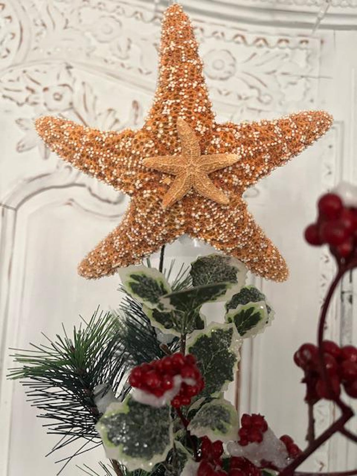 Beach Decor Starfish Tree Topper - Real Sugar Starfish Christmas Tree ...