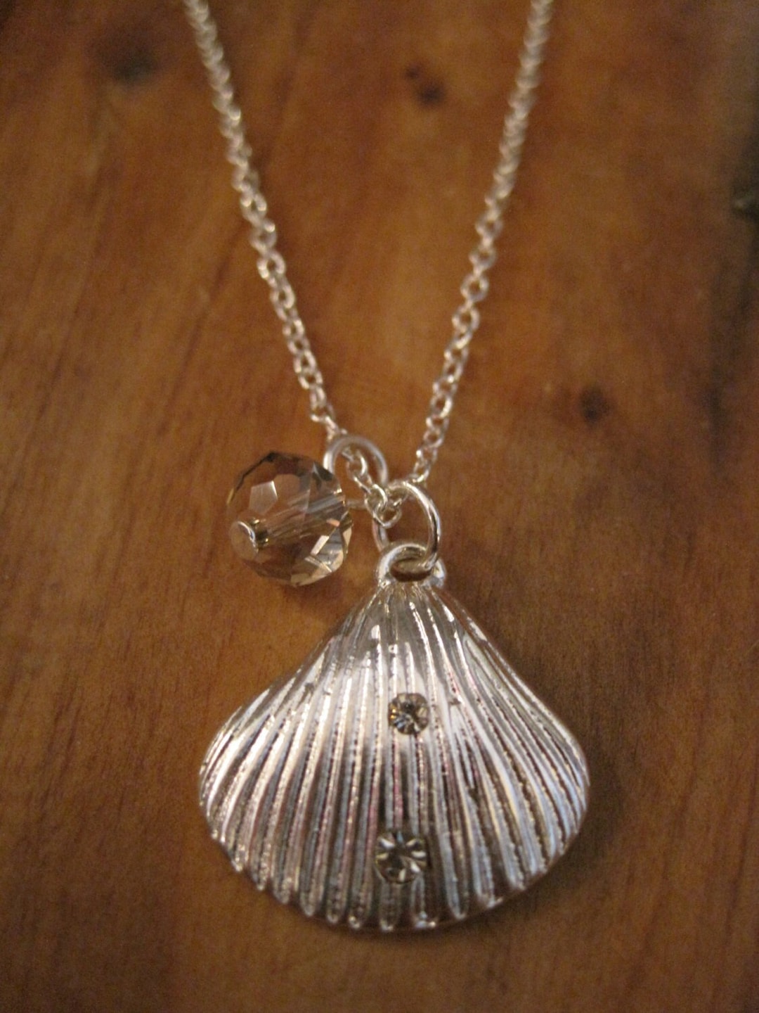 Silver Clam Shell and Czech Glass Beaded Necklace - Clam Shell Necklace ...