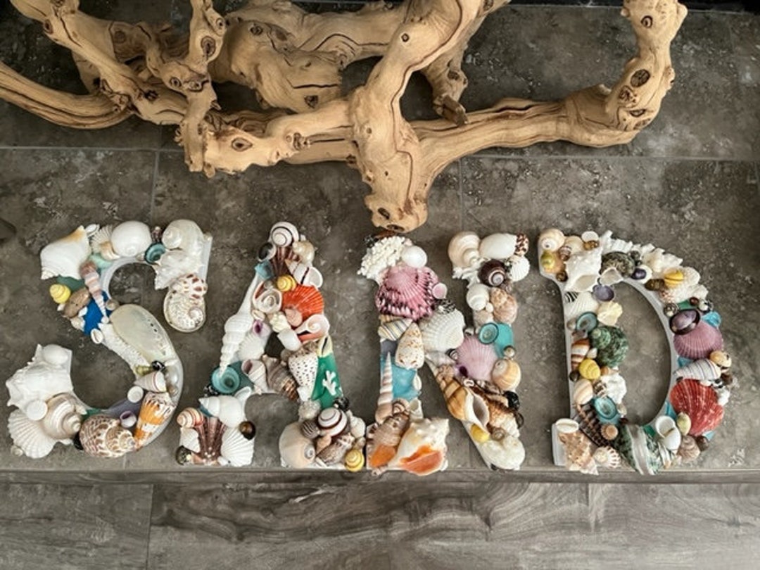 Beach Decor Shell Letters SAND - Seashell Letters - Wooden Letters ...
