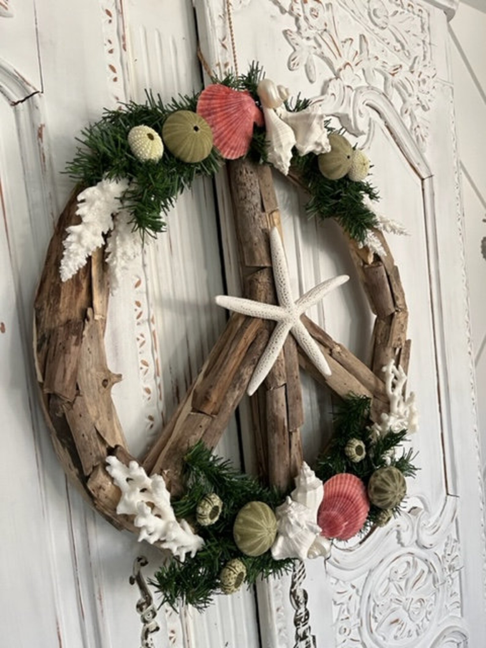 Beach Decor Driftwood Peace Sign Seashell Wreath Starfish - Etsy