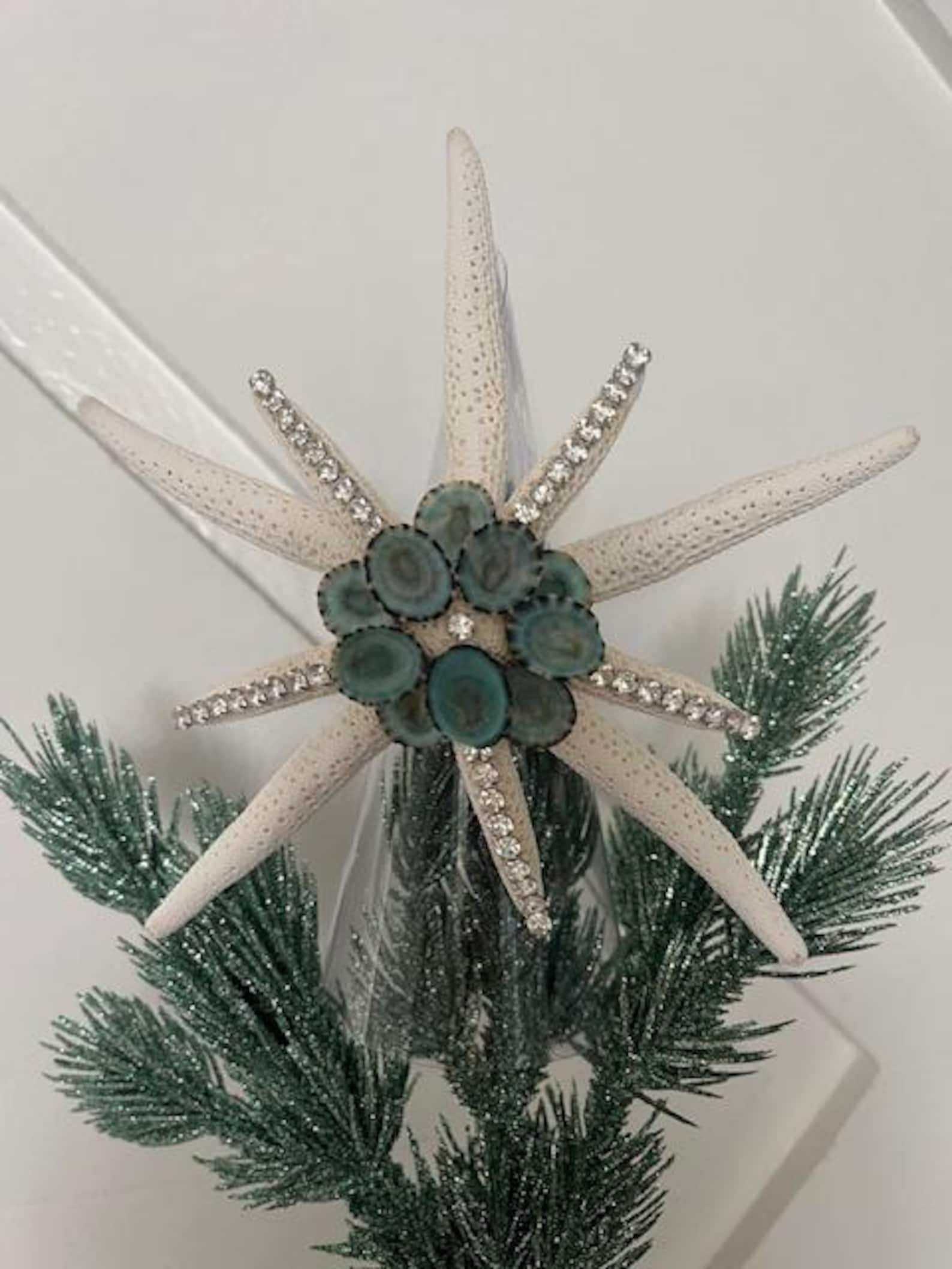 Beach Decor Starfish Tree Topper - Real Starfish & Limpet Shell ...