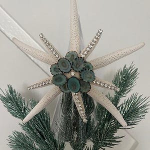 Beach Decor Starfish Tree Topper - Real Starfish & Limpet Shell ...