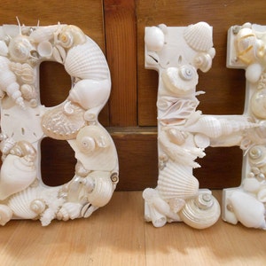 Beach Decor Shell Letter "b" - White Shell Letters - Wooden Letters ...