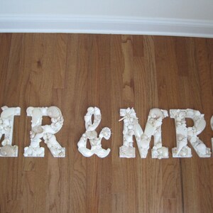Beach Decor Shell Letters MR & MRS - White Shell Letters - Wooden ...
