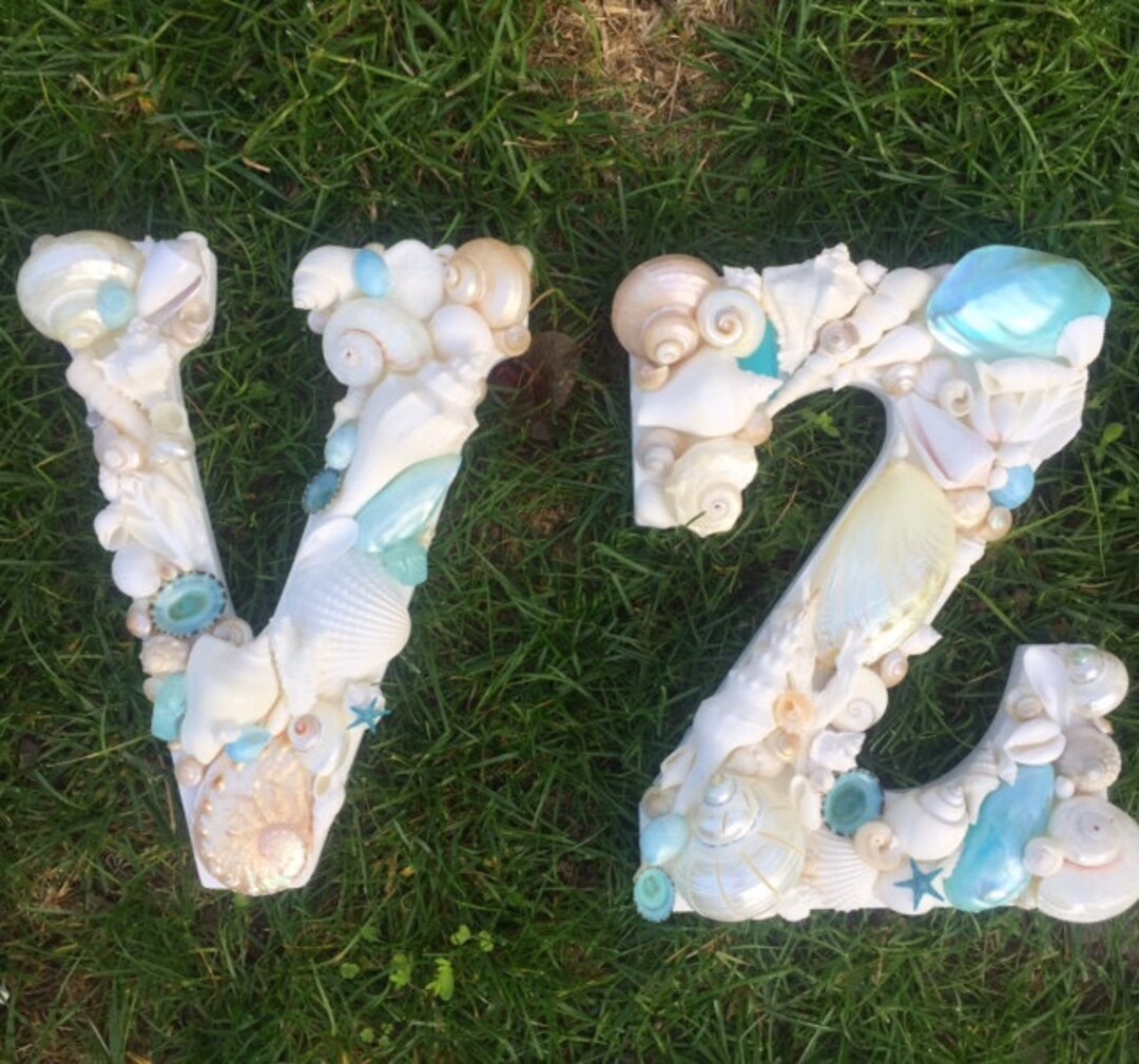 Beach Decor Seashell Letter - "v Z" Blue and White Soft Tropical ...