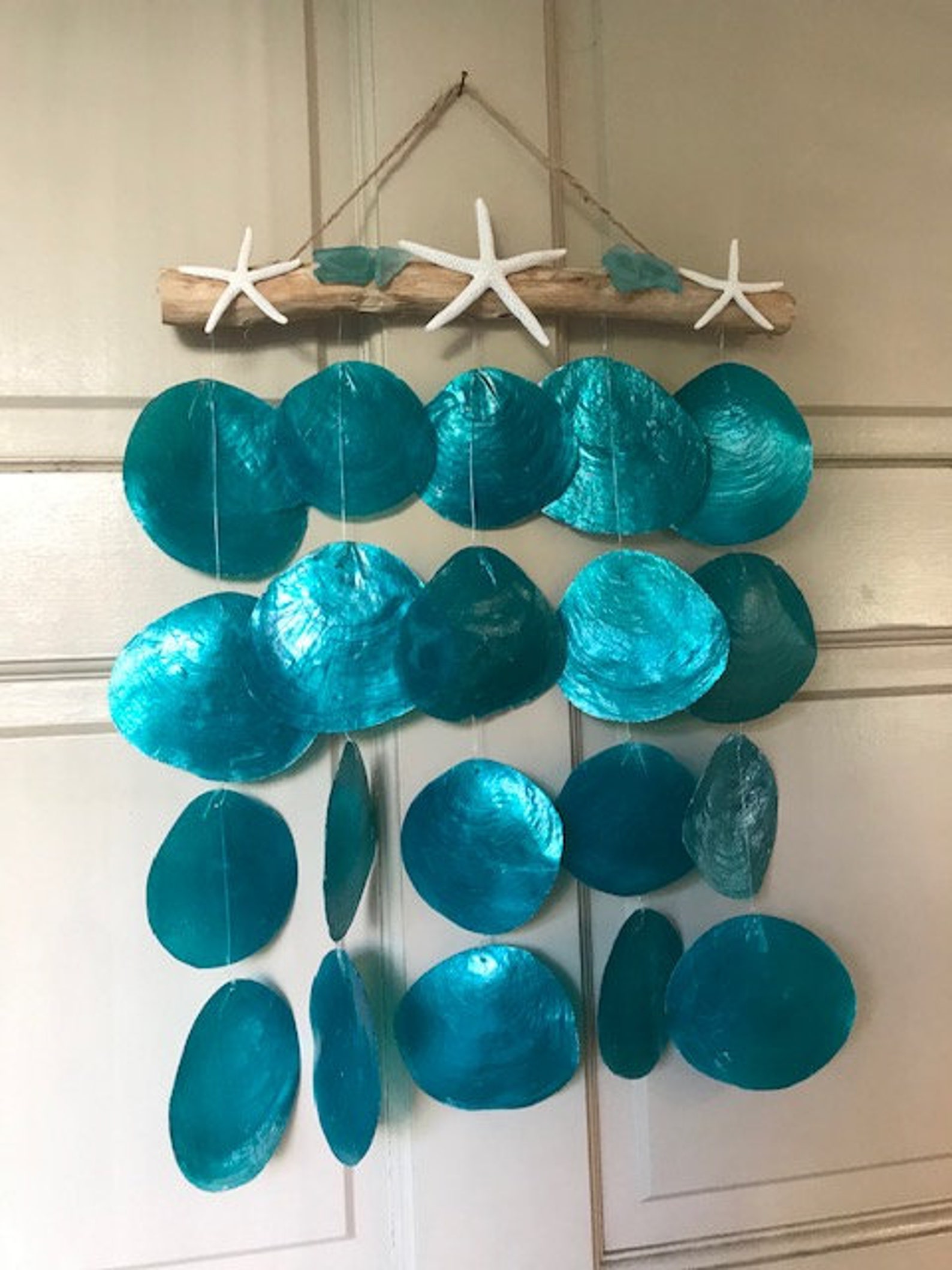 Beach Decor Turquoise Capiz and Driftwood Hanging Starfish and Sea ...