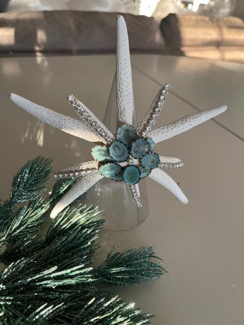 Beach Decor Starfish Tree Topper - Real Starfish & Limpet Shell ...