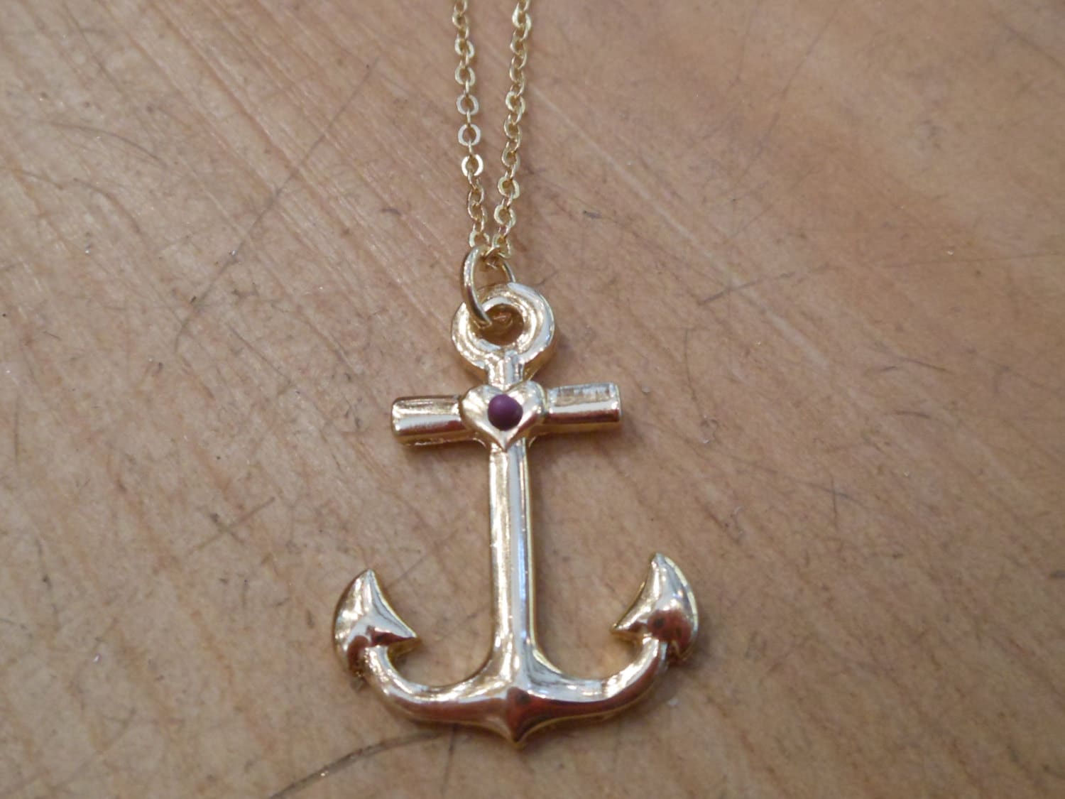 Gold Anchor Necklace Shiny Gold Anchor Necklace with Purple | Etsy