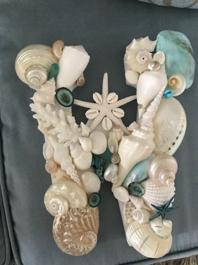 Beach Decor Seashell Letter Blue and White Soft Tropical - Etsy