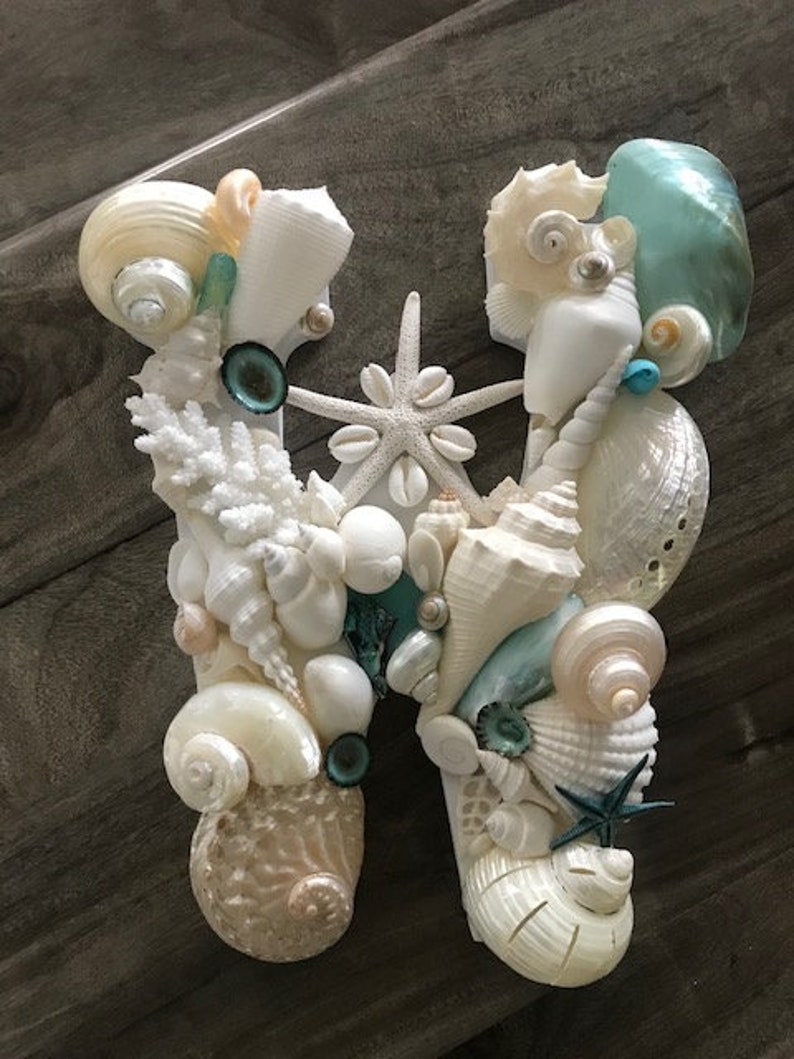 Beach Decor Seashell Letter Blue and White Soft Tropical - Etsy