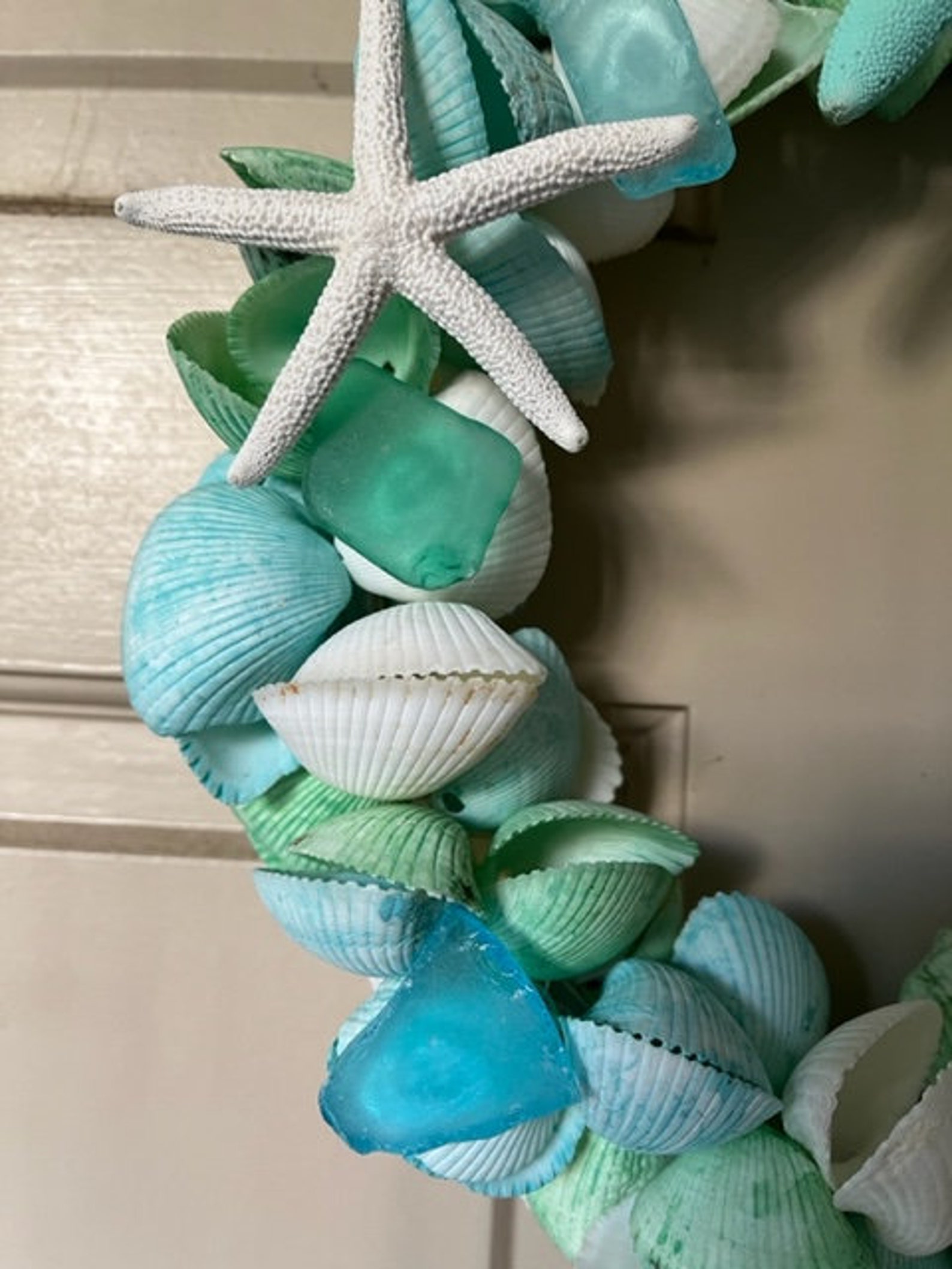 Beach Decor Blue Green Seashell and Starfish Wreath Dyed | Etsy