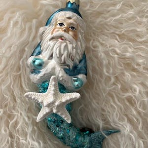 Beach Decor Christmas Glass Santa Merman Ornament - Mermaid Ornament ...
