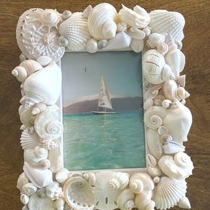 Beach Decor White Seashell Picture Frame - Shell Frame - White Shell ...