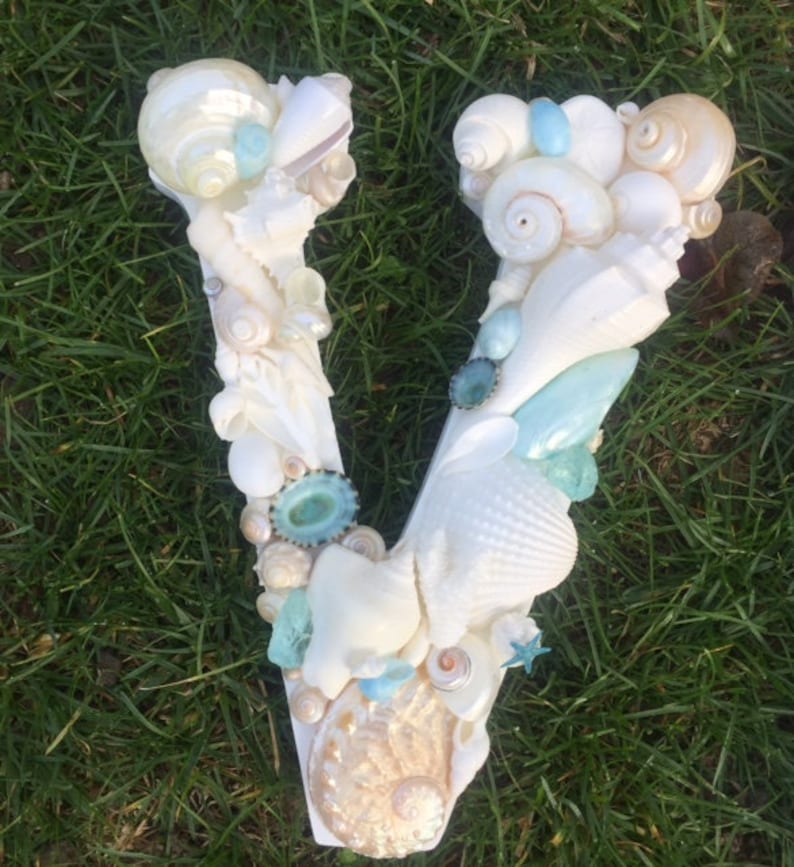 Beach Decor Seashell Letter v Z Blue and White - Etsy