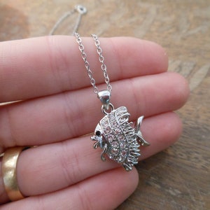 Silver Fish Necklace - Rhinestone Fish Necklace - Fish Necklace ...