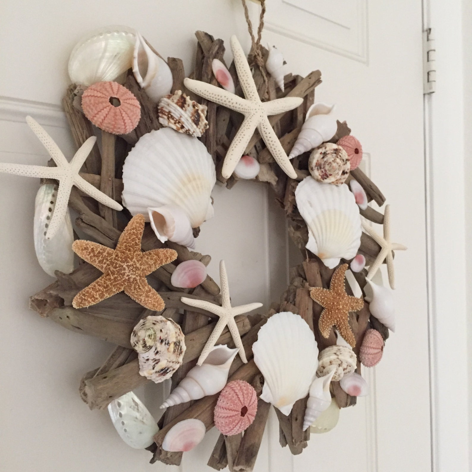 Beach Decor Pink & White Seashell and Starfish Driftwood - Etsy